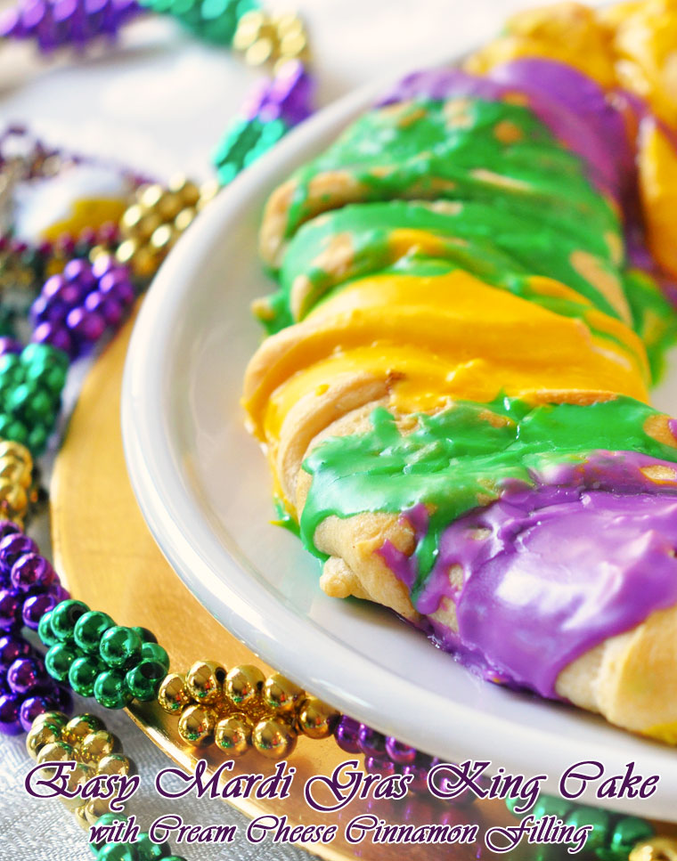Easy Mardi Gras King Cake With Cream Cheese Cinnamon Filling This